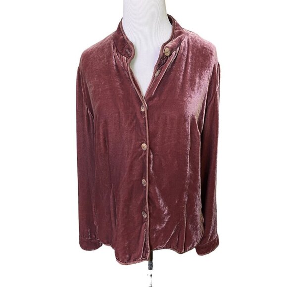 Citron | Tops | Citron Santa Monica Velvet Button Up Long Sleeve Blouse ...